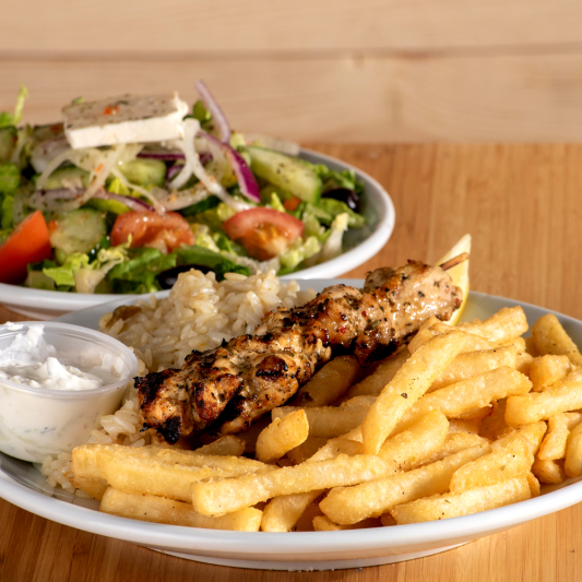 Chicken Souvlaki Stick Dinner Plate | Greek Factory Belleville